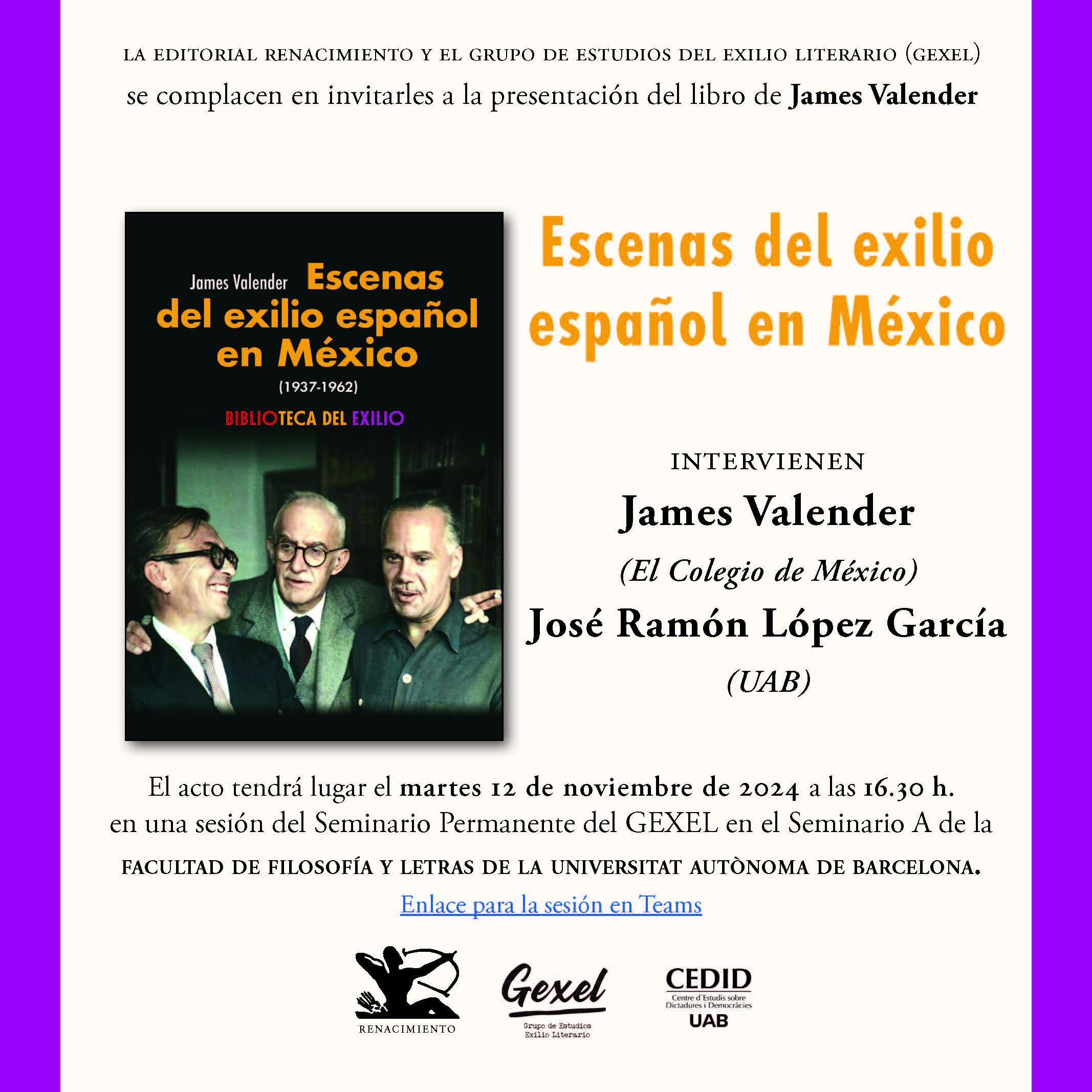 Presentación de Escenas del exilio español en México en Barcelona ...